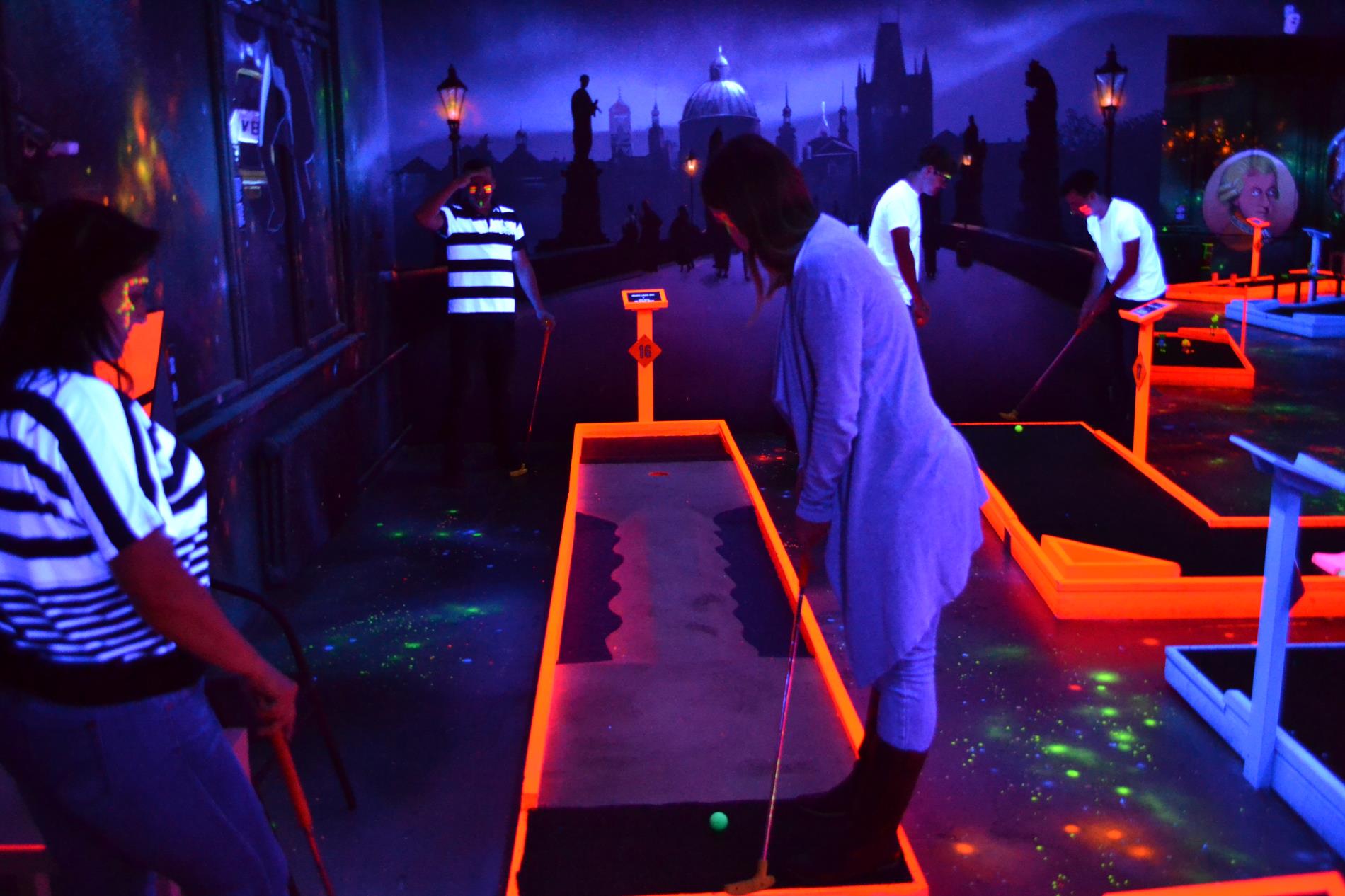 Fun in Prague. Glow in the Dark Minigolf